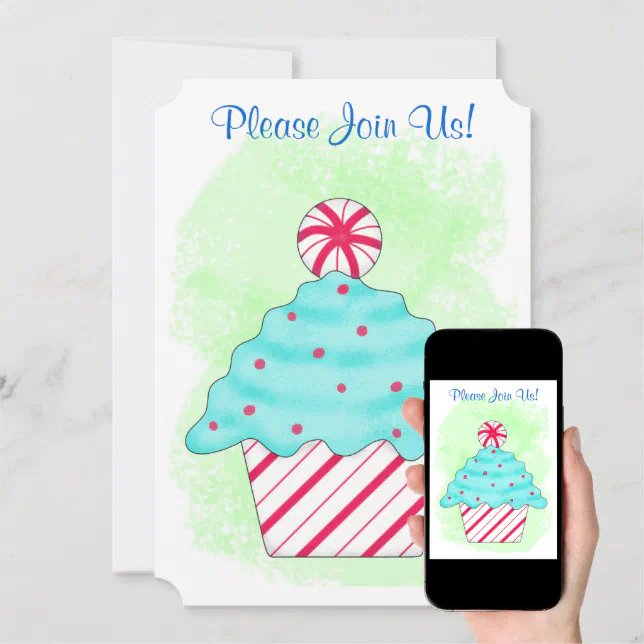 Christmas Peppermint Cupcake Coffee Dessert Party Invitation | Zazzle