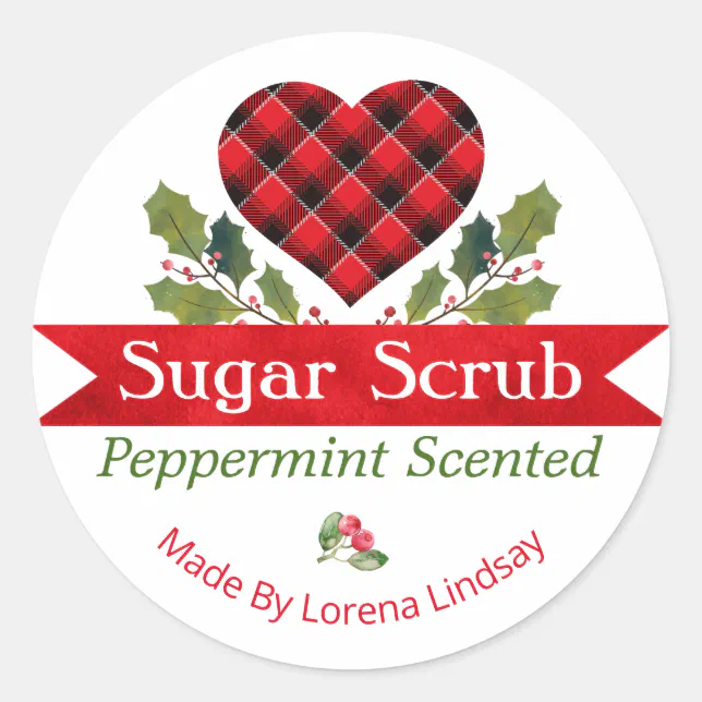Christmas Peppermint Plaid Sugar Scrub Labels | Zazzle