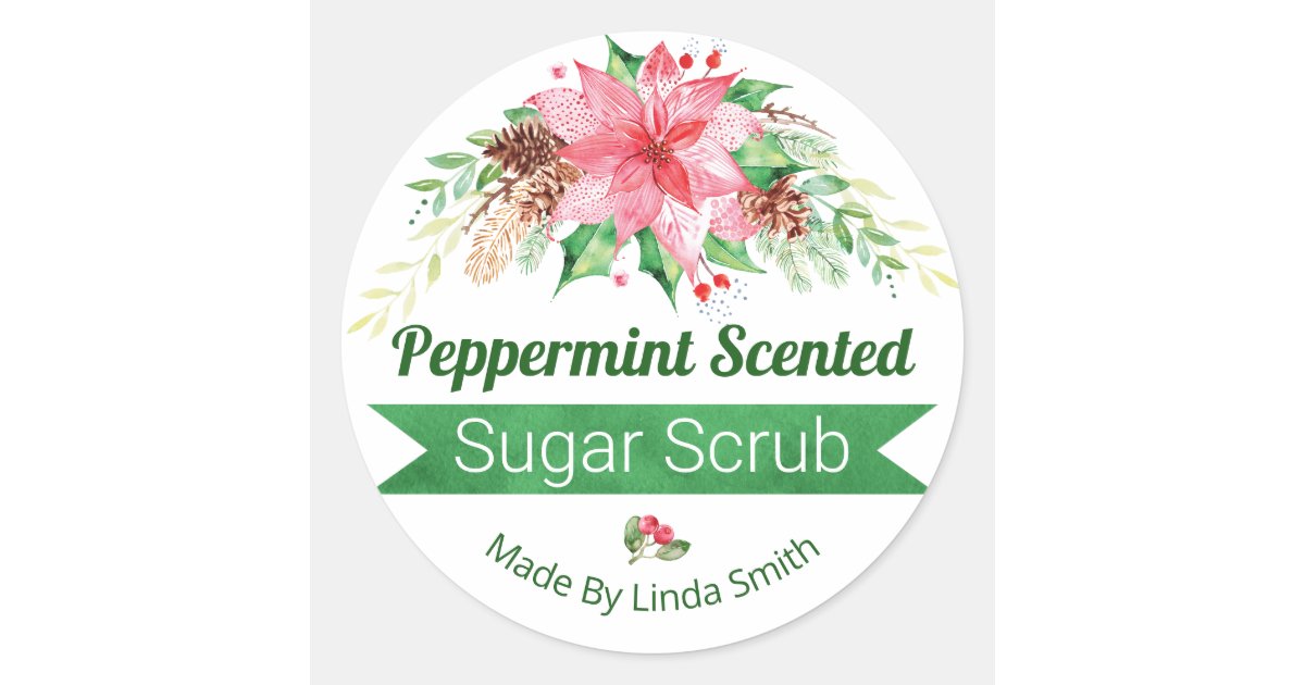 Christmas Peppermint Scented Sugar Scrub Labels | Zazzle