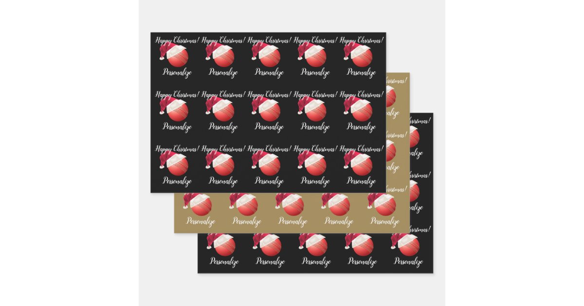 Christmas Personalized Cricket Ball Santa Wrapping Paper Sheets | Zazzle
