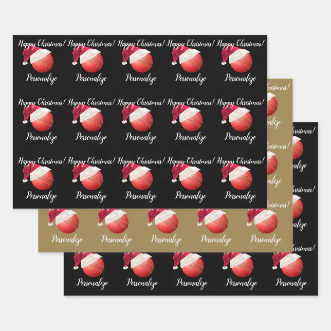 Christmas Personalized Cricket Ball Santa Wrapping Paper Sheets | Zazzle