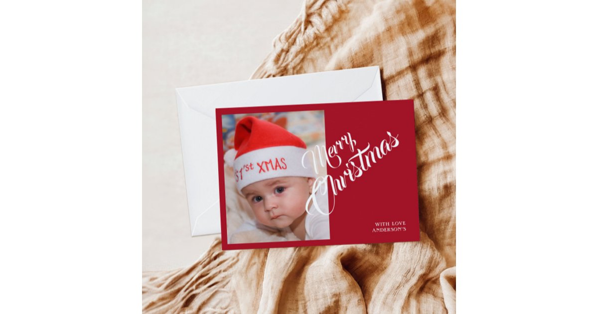 Christmas Personalized Photo Red Postcard | Zazzle