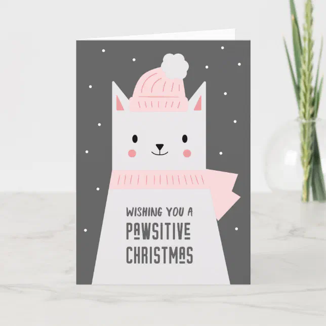 Christmas Pet Pun, Cute Cat Holiday Card | Zazzle