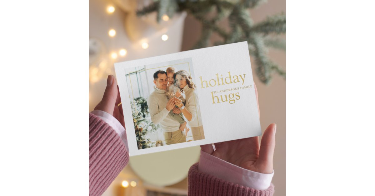 Christmas Photo Family | Holiday Hugs Postcard | Zazzle