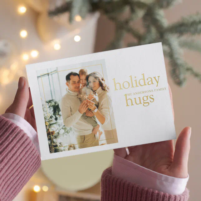 Christmas Photo Family | Holiday Hugs Postcard | Zazzle