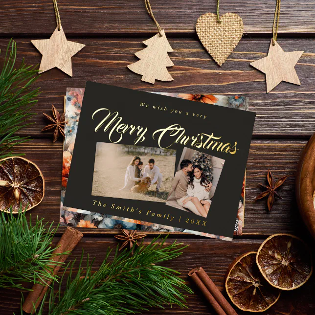 Christmas photo foil holiday postcard | Zazzle