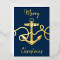 Christmas Photo Nautical Anchor Navy Gold Foil Holiday Card | Zazzle