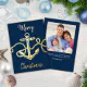 Christmas Photo Nautical Anchor Navy Gold Foil Holiday Card | Zazzle