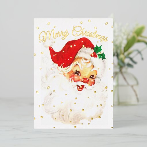 Christmas Photo Santa Merry Gold Holiday Card | Zazzle