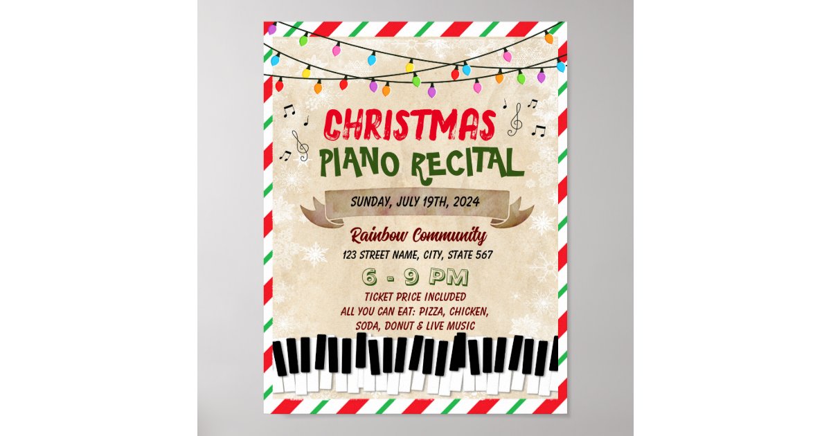 Christmas Piano Recital school event template Poster | Zazzle