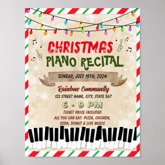 Christmas Piano Recital school event template Poster | Zazzle