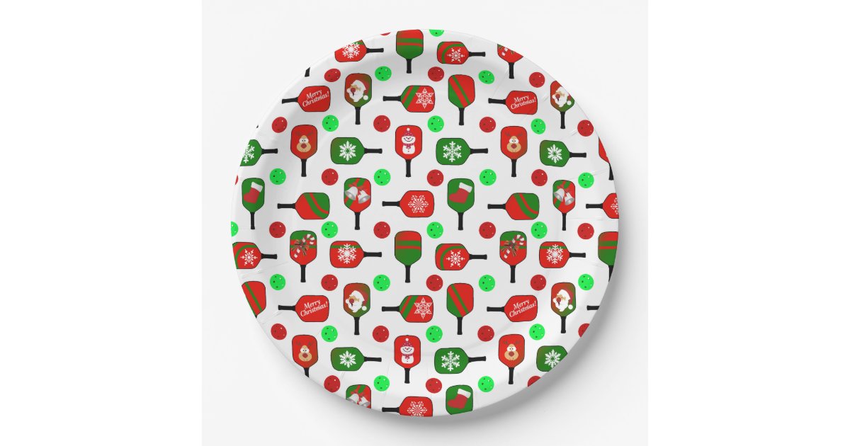 Christmas Pickleball Red Green Paddles Balls X-Mas Paper Plates | Zazzle