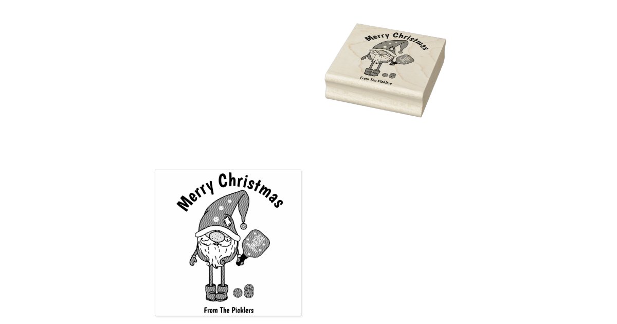 Christmas pickleball square rubber stamp | Zazzle