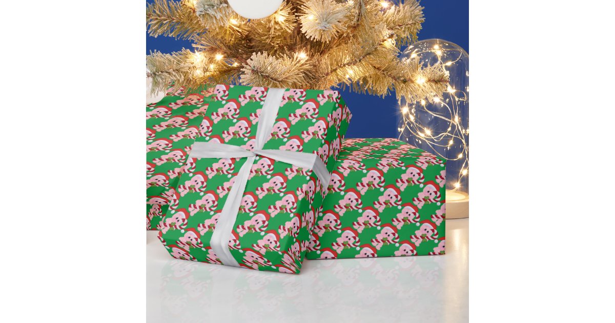 Christmas Pig cartoon Holiday wrapping paper | Zazzle