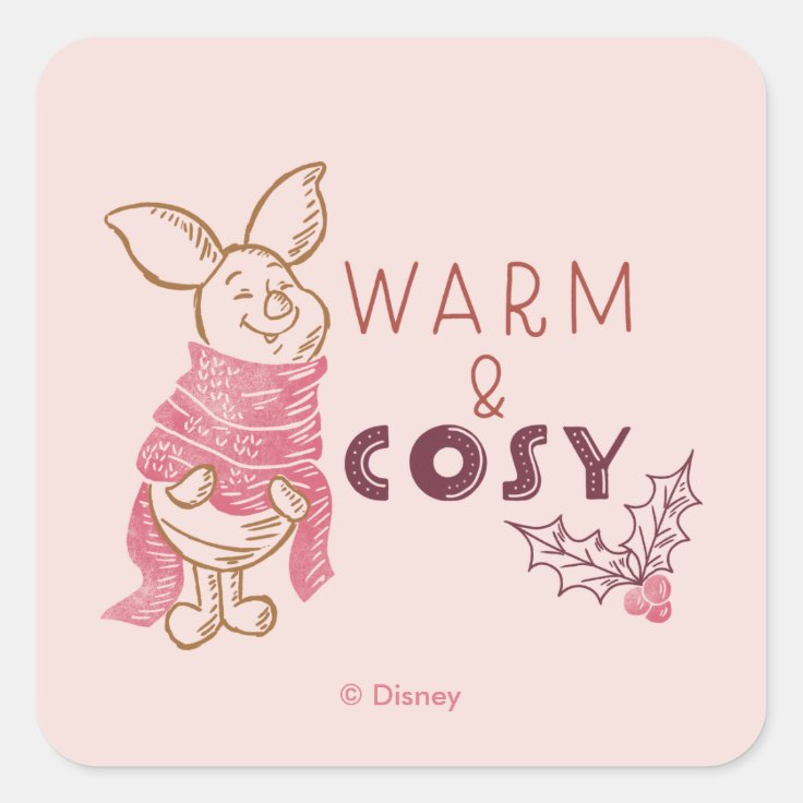 Christmas Piglet | Warm & Cosy Square Sticker | Zazzle