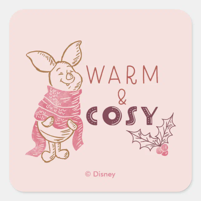 Christmas Piglet | Warm & Cosy Square Sticker | Zazzle