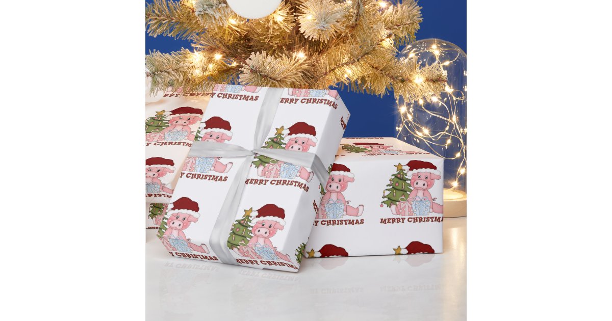 Christmas Pigs Cartoon wrapping paper | Zazzle