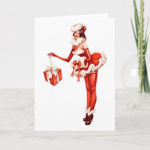 Christmas Pin-Up Santa Girl Holiday Card | Zazzle