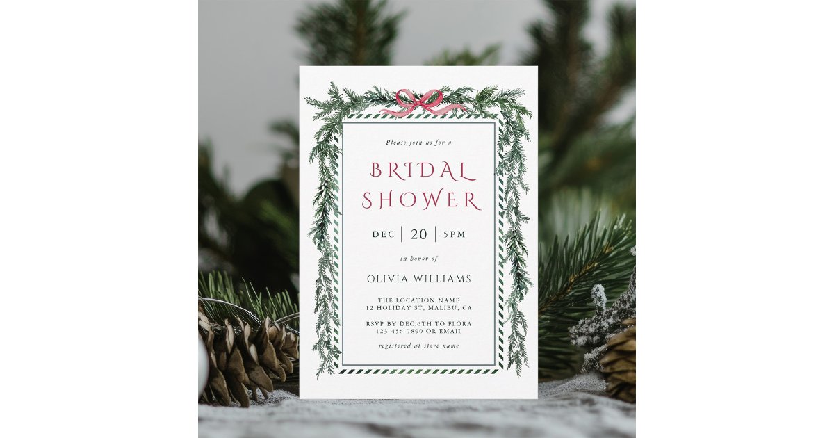 Christmas Pine Garland Bridal Shower Invitation | Zazzle