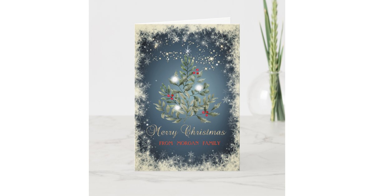 Christmas Pine Tree Branches Snowflakes Holiday Card | Zazzle