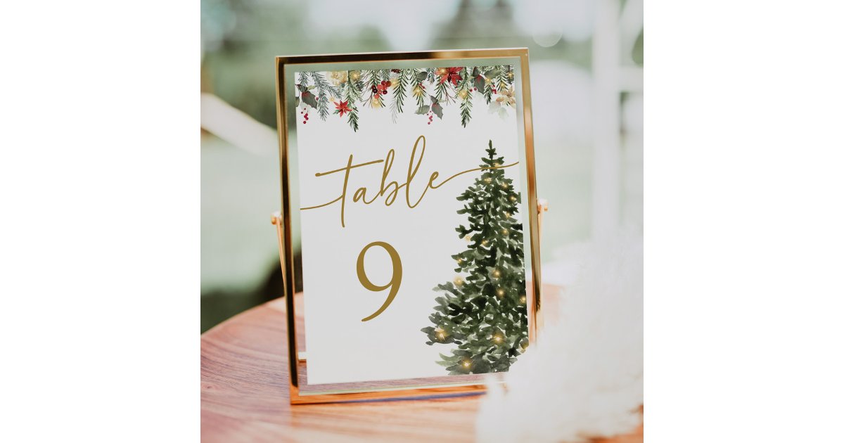 Christmas Pine Tree Lights Wedding Table Numbers | Zazzle