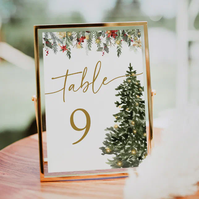Christmas Pine Tree Lights Wedding Table Numbers | Zazzle