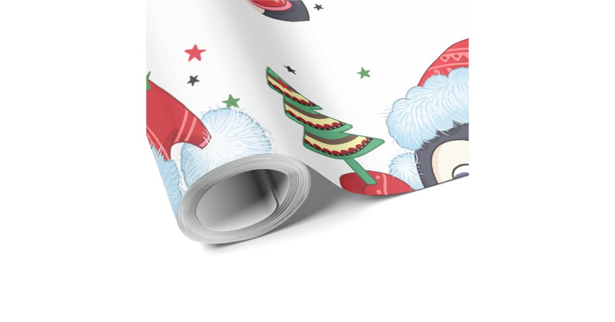 Christmas Pinguin with a Tree Wrapping Paper | Zazzle
