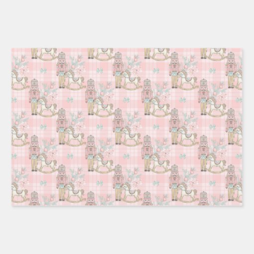 Christmas Pink Nutcracker Glitter Festive Patterns Wrapping Paper ...