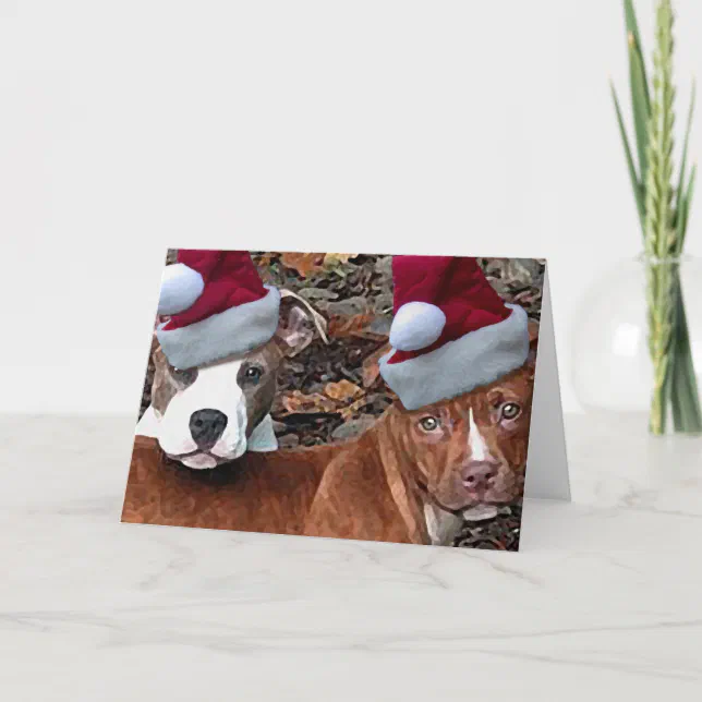 Christmas Pitbull Puppies Greeting Cards | Zazzle