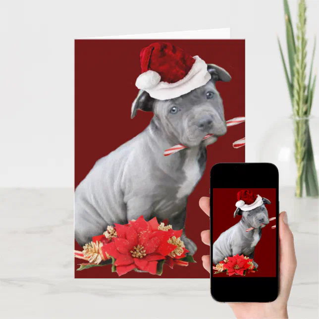 Christmas Pitbull puppy Holiday Card | Zazzle