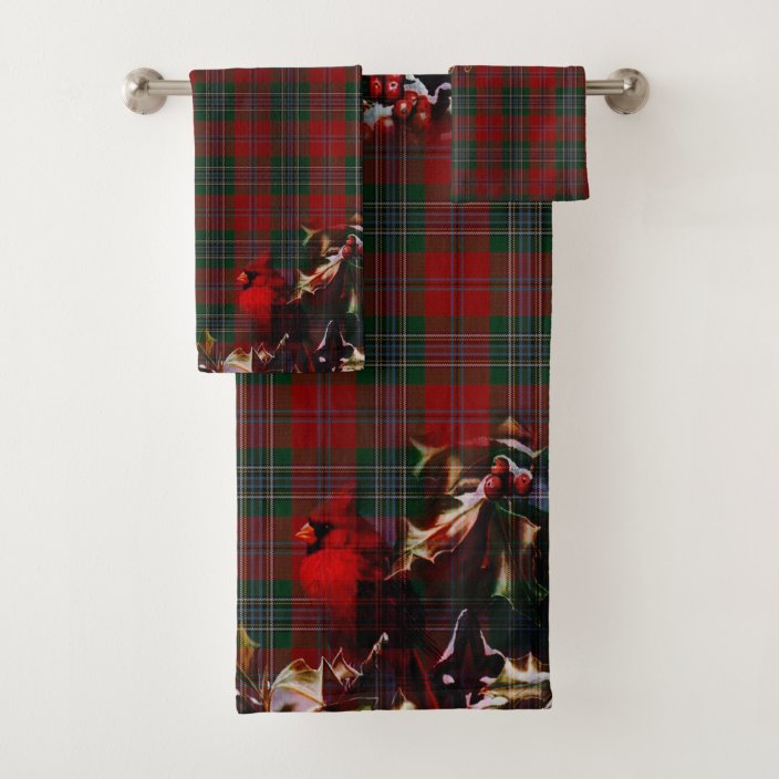 Christmas Plaid Cardinal Bath Towel Set | Zazzle.com
