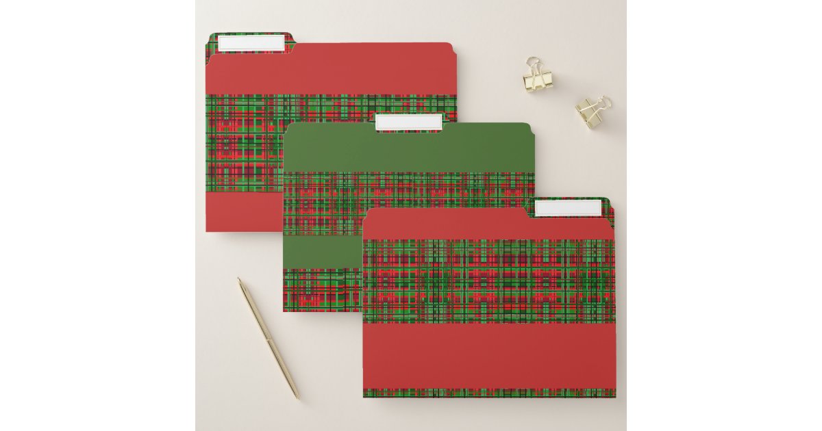 Christmas plaid file folders | Zazzle