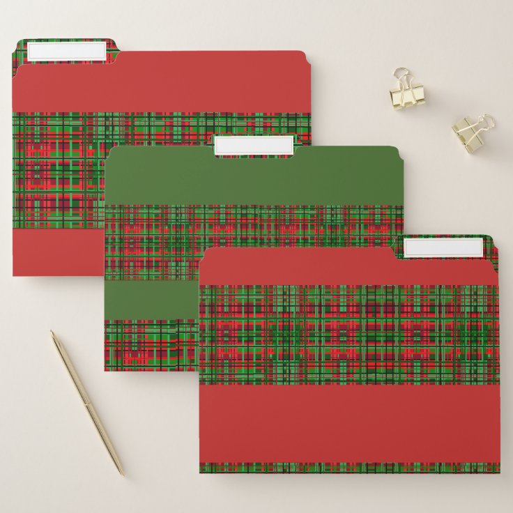 Christmas plaid file folders | Zazzle
