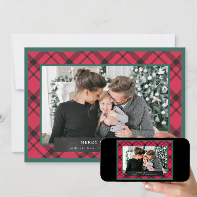 Christmas Plaid | Red Green and Black Multi Photo Holiday Card | Zazzle