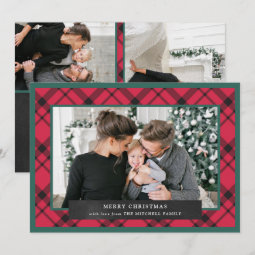 Christmas Plaid | Red Green and Black Multi Photo Holiday Card | Zazzle