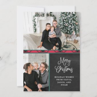 Christmas Plaid | Red Green and Black Multi Photo Holiday Card | Zazzle