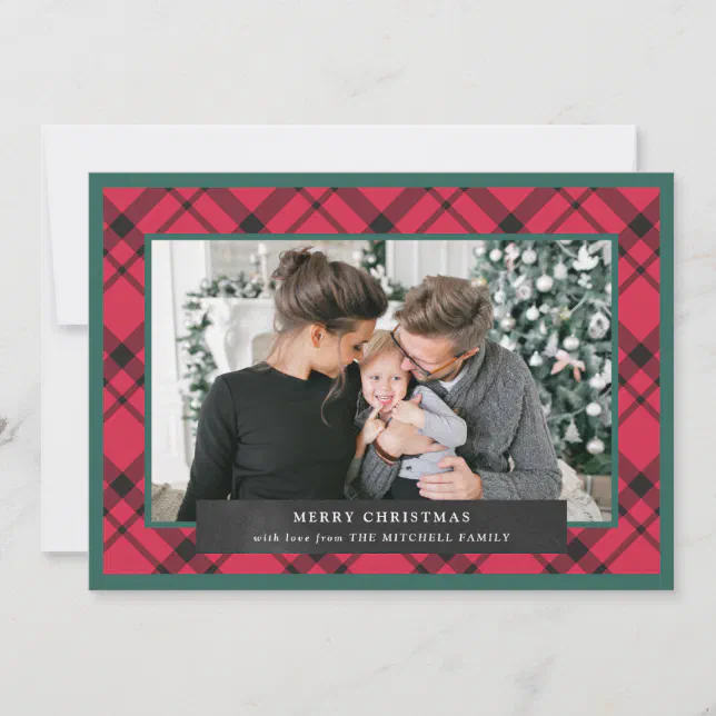 Christmas Plaid | Red Green and Black Multi Photo Holiday Card | Zazzle