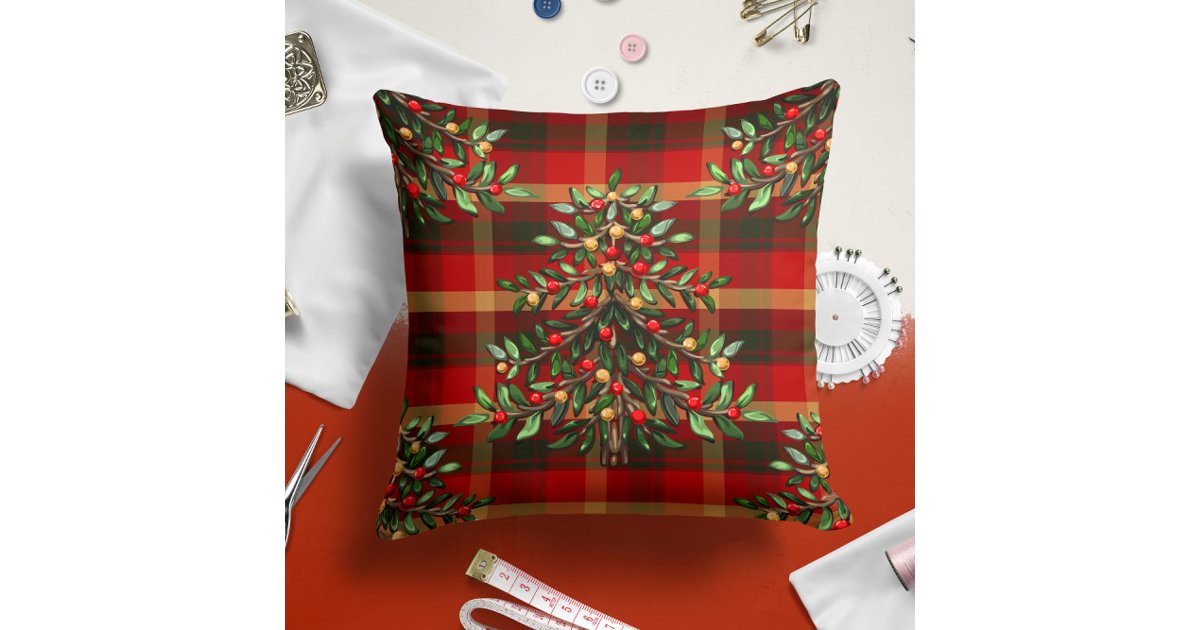 Christmas Plaid Tree Red | Throw Pillow | Zazzle