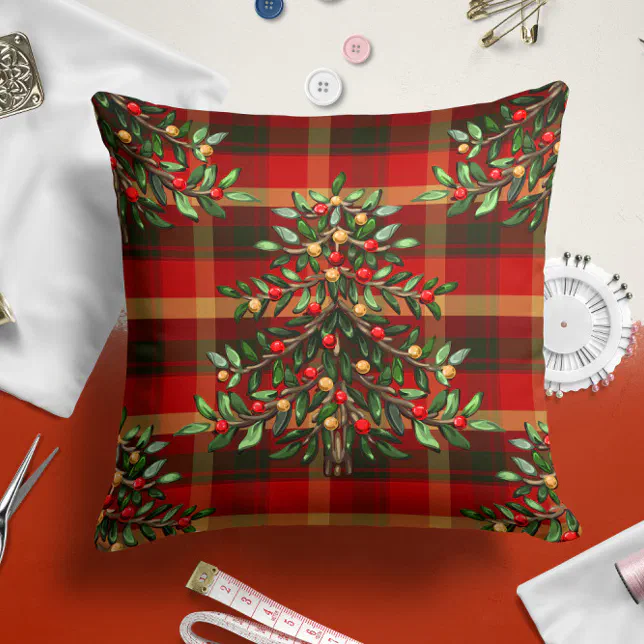 Christmas Plaid Tree Red | Throw Pillow | Zazzle