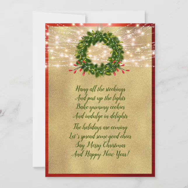 Christmas Poem Holiday Elegant Red and Gold Card | Zazzle