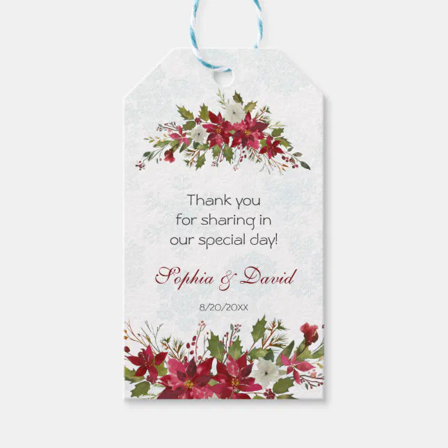 Christmas Poinsettia Frame Eat Drink and be Merry Gift Tags | Zazzle