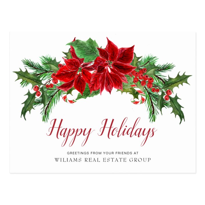 Christmas Poinsettia Holiday Corporate Greeting Postcard | Zazzle.com