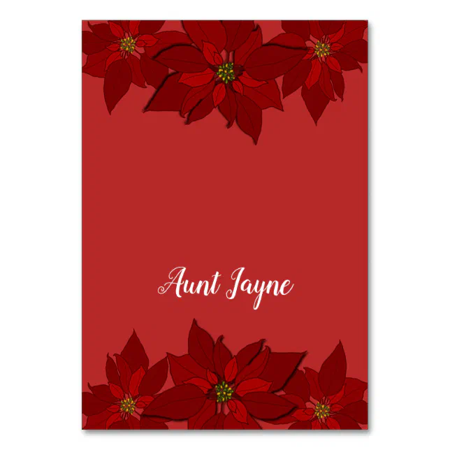 Christmas Poinsettia Red Tented Place Cards | Zazzle