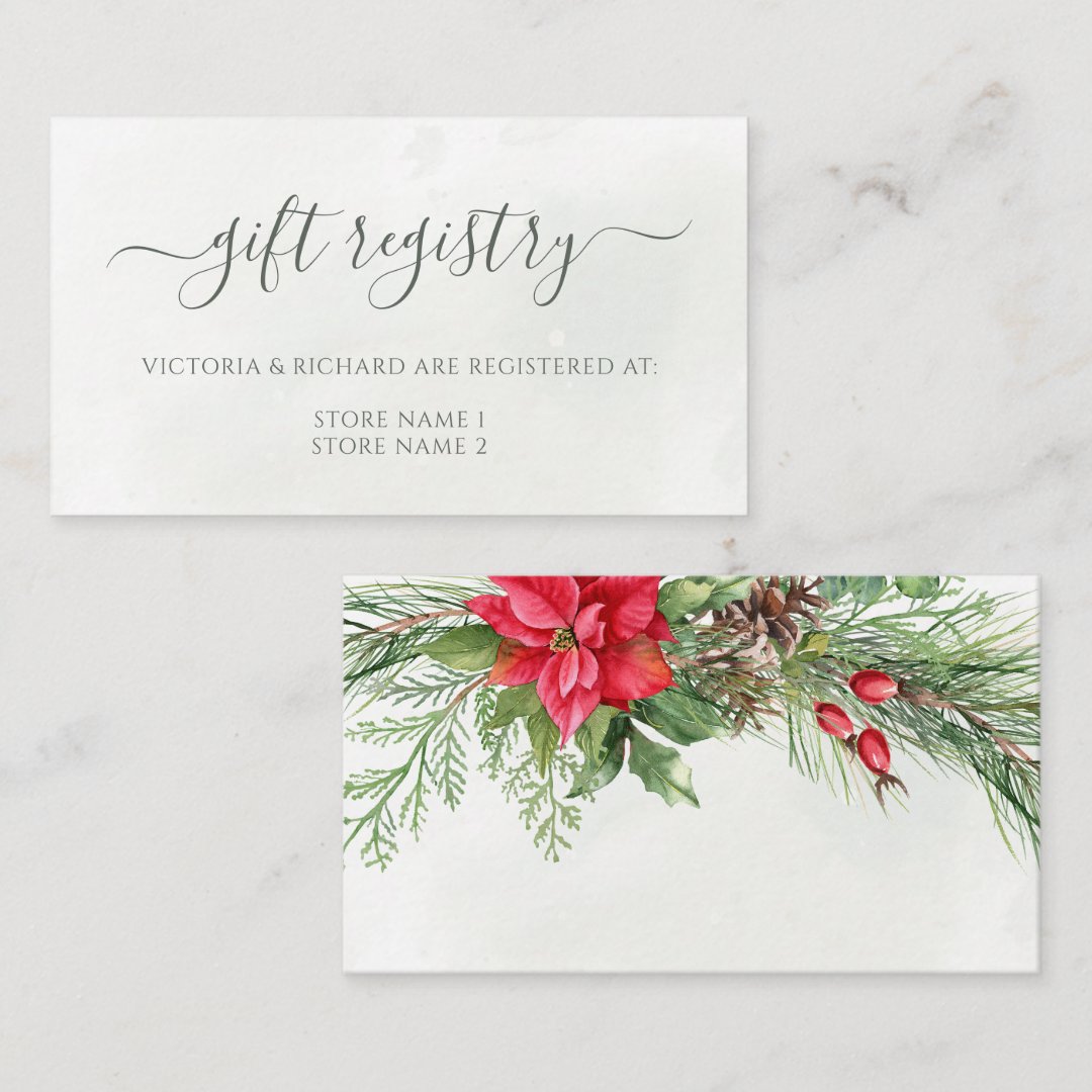 Christmas Poinsettia Winter Greenery Wedding Enclosure Card | Zazzle