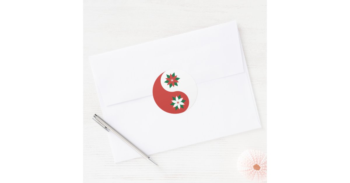 Christmas Poinsettia Yin Yang Classic Round Sticker | Zazzle
