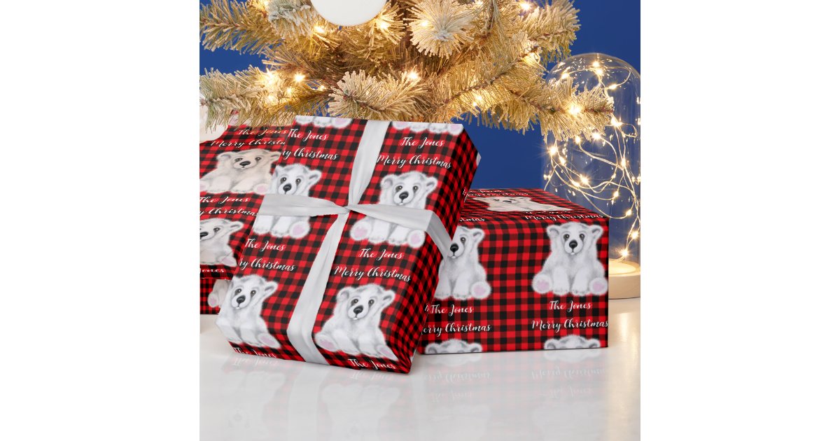 Christmas polar bear cub, white bear cub wrapping paper | Zazzle