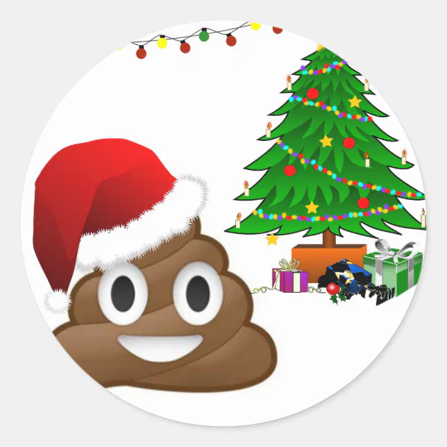 christmas poo emoji classic round sticker | Zazzle