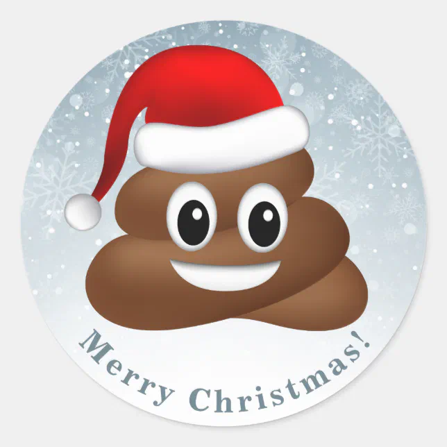christmas poo emoji with santa hat classic round sticker | Zazzle