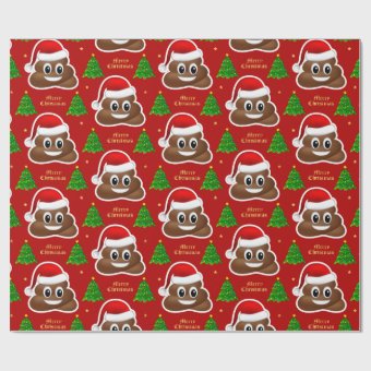 christmas poop emoji with santa hat wrapping paper | Zazzle