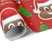 christmas poop emoji with santa hat wrapping paper | Zazzle